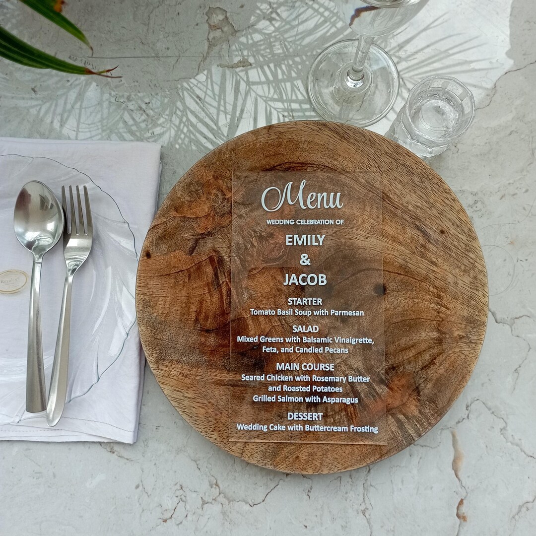 Personalized Acrylic Menu Card, Elegant Modern Reception Table Decor - Etsy