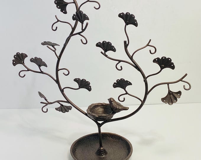 Vintage Wrought Iron Bronze Finish Large Jewelry Tree Stand Ginkgo Leaf ...