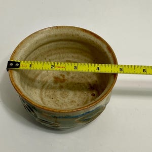 Vintage Rustic Beige Studio Art Pottery Handcarved Blue Flower ...