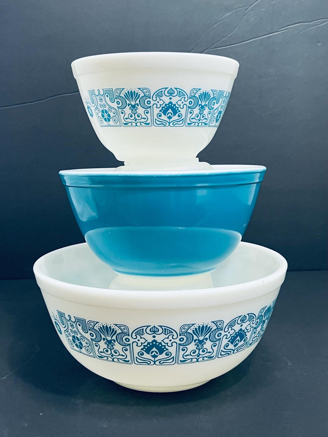 Vintage Pyrex Horizon Blue Set of 3 Mixing Nesting Bowls 401-403 EUC ...