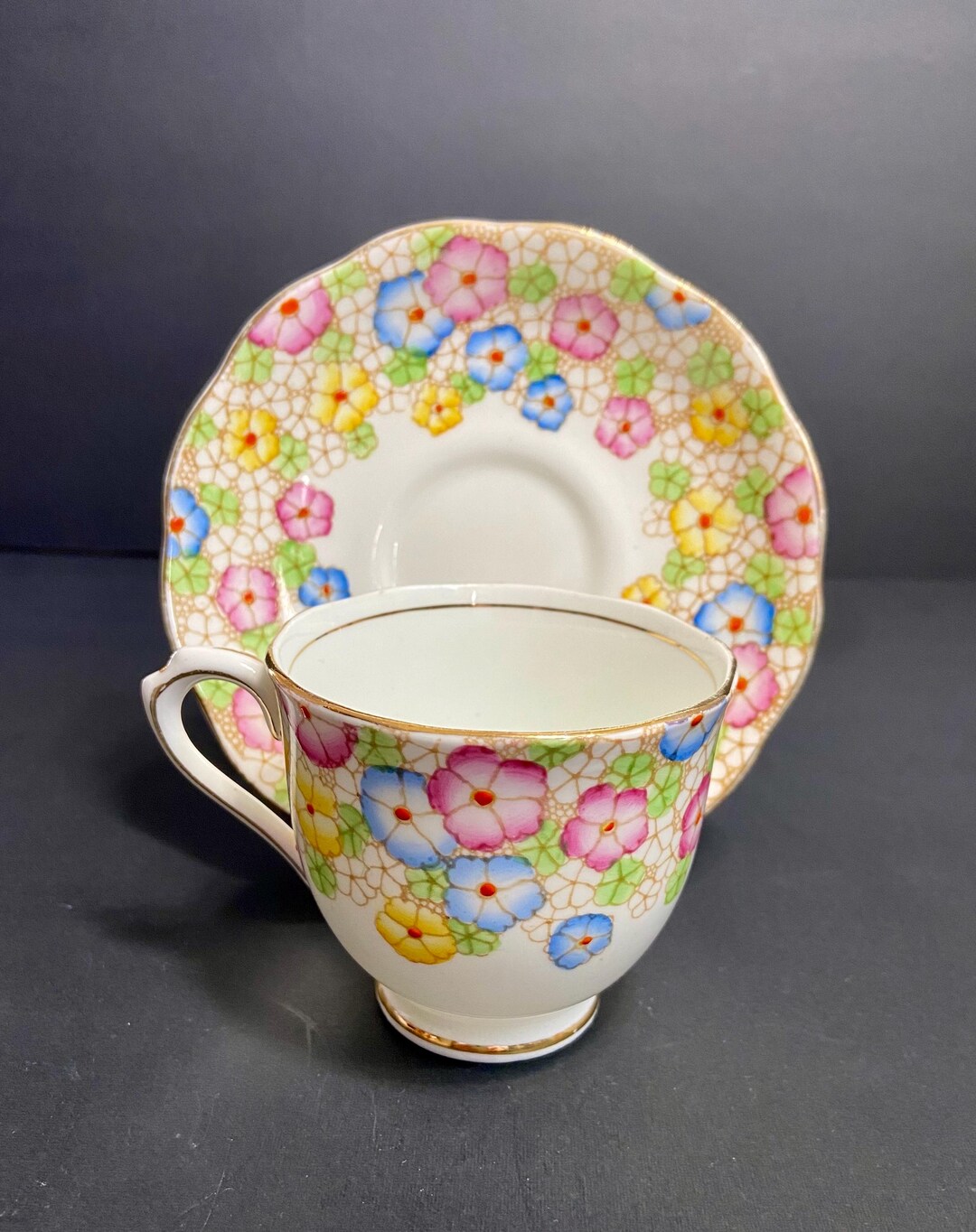 Antique Royal Albert Pastel Florals With Hand Painted Enamel Dots ...