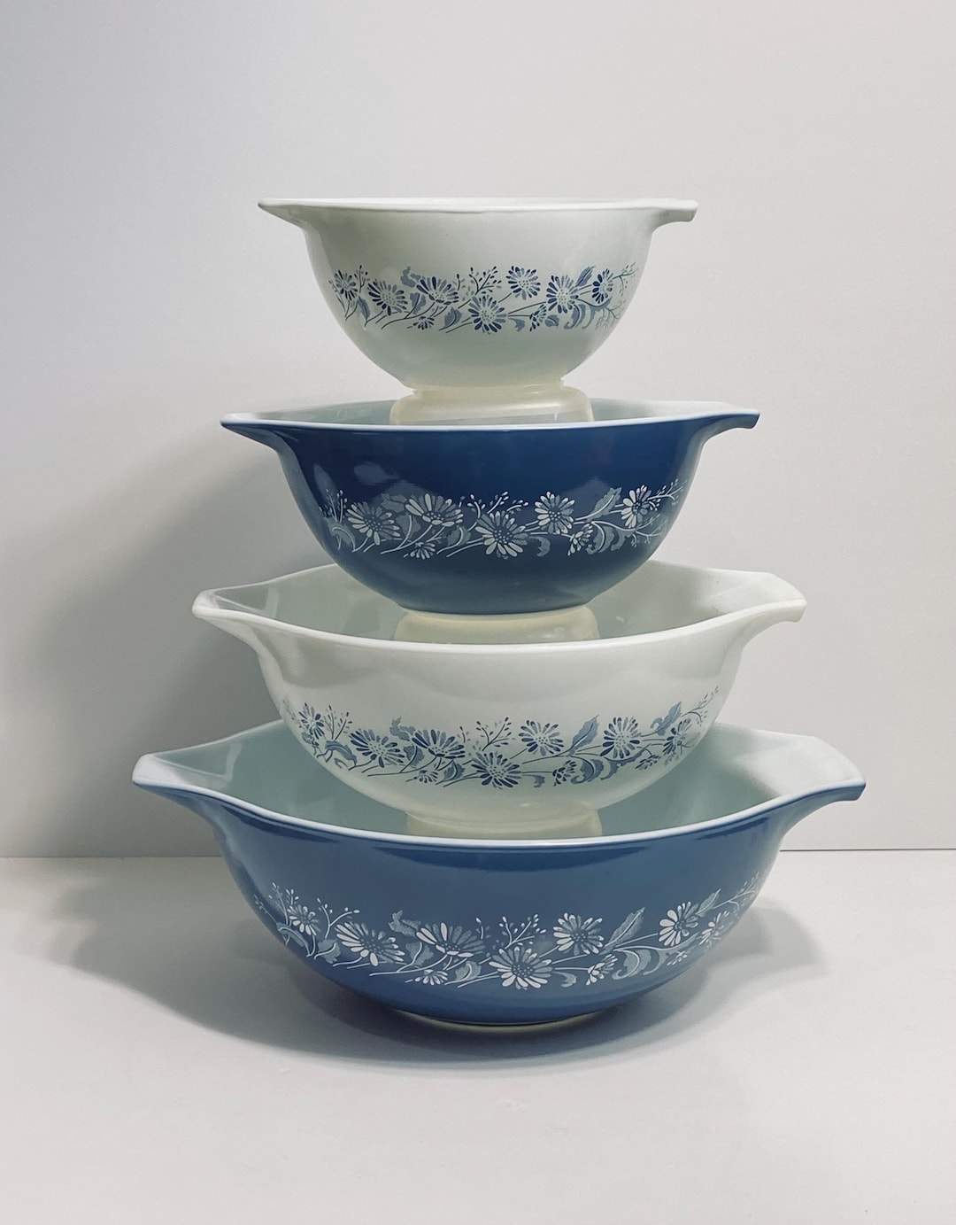 Vintage Pyrex Set of 4 Colonial Mist Cinderella Nesting Mixing Bowls ...