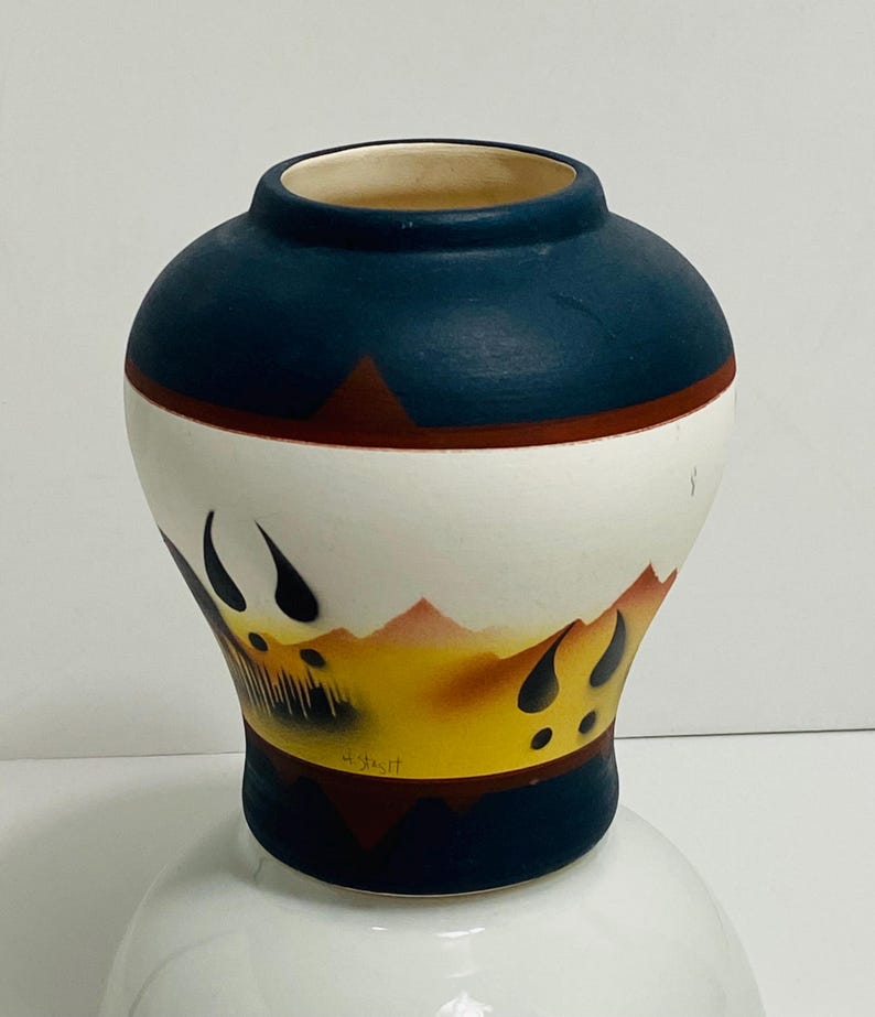 Vintage RWA Navajo Pottery Hand Painted Moose Wilderness Vase 1999 ...