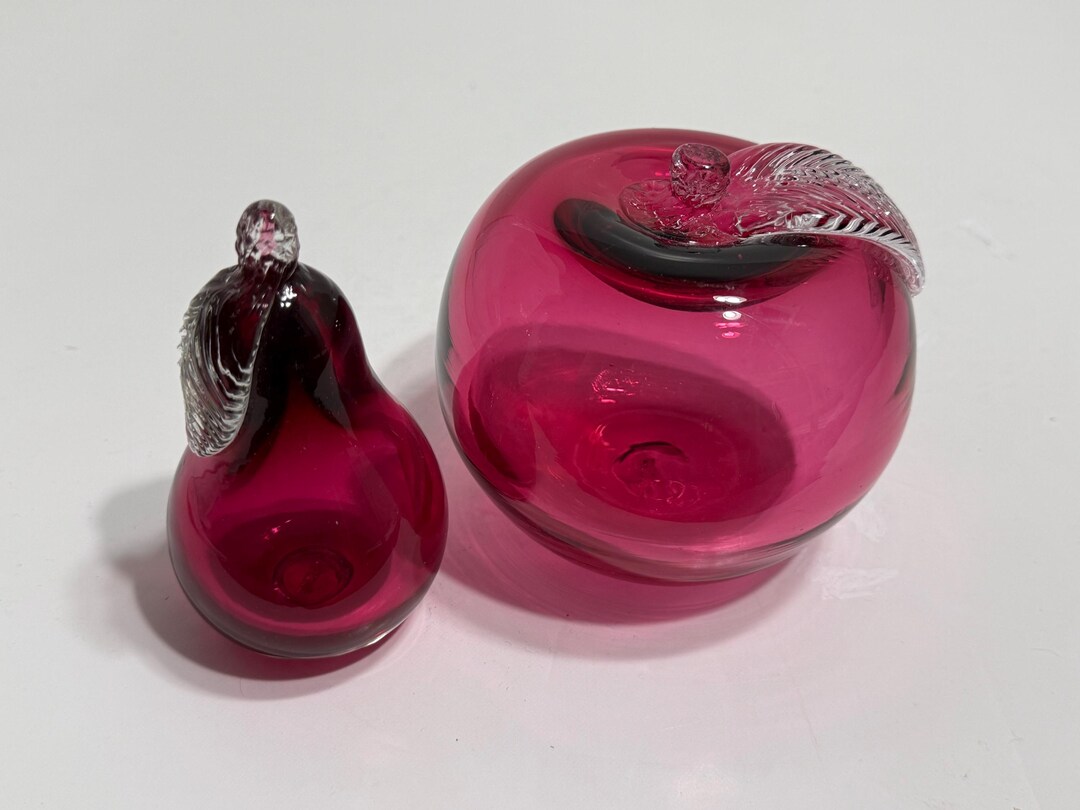 Vintage Angelo Rossi Cranberry Glass Apple and Pear Paperweights - Etsy