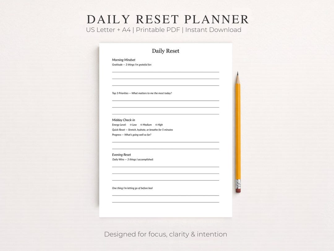 Daily Reset Printable Planner | Self Care Worksheet | Morning Night ...