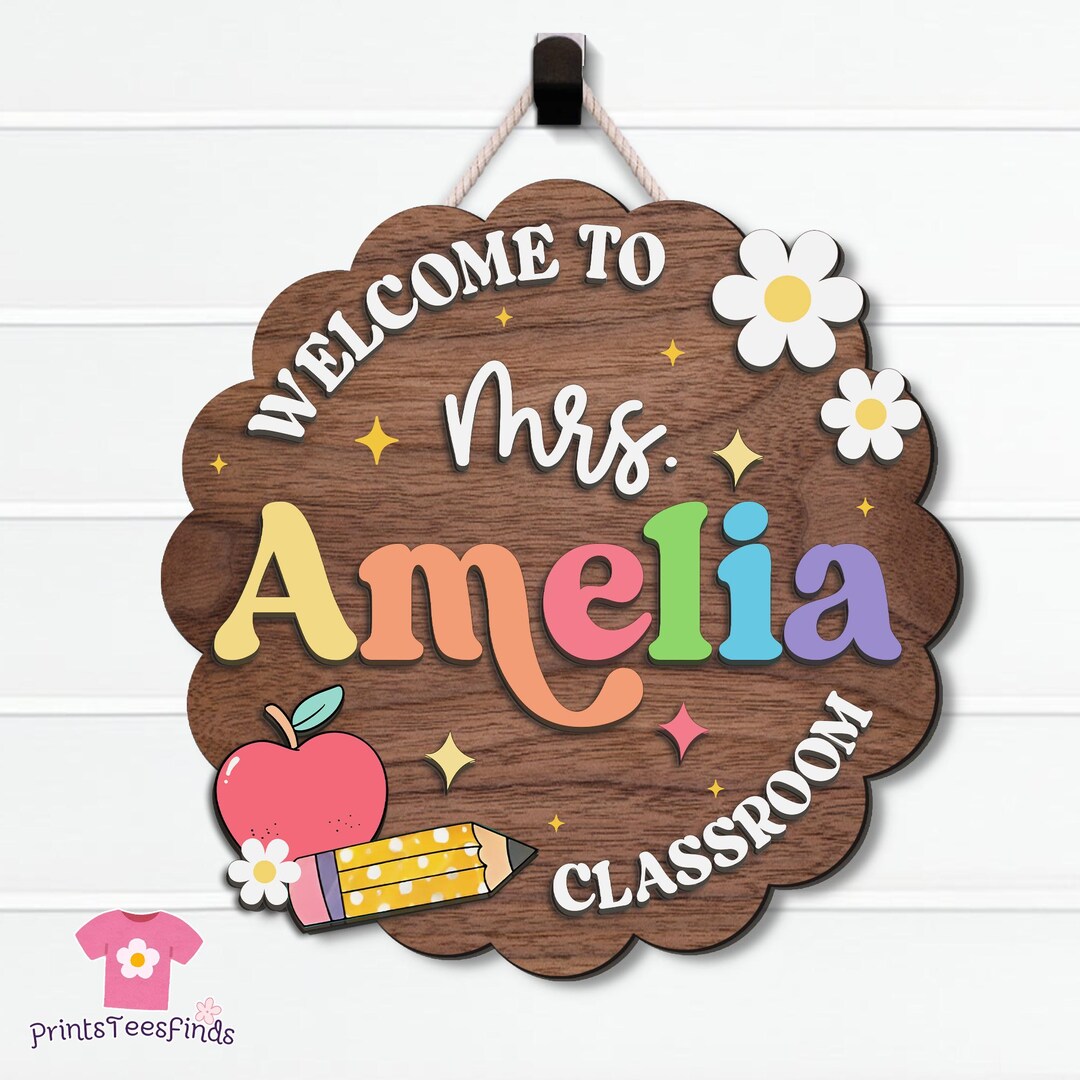 Personalized Teacher Door Sign, Custom Teacher Name Door Hanger ...