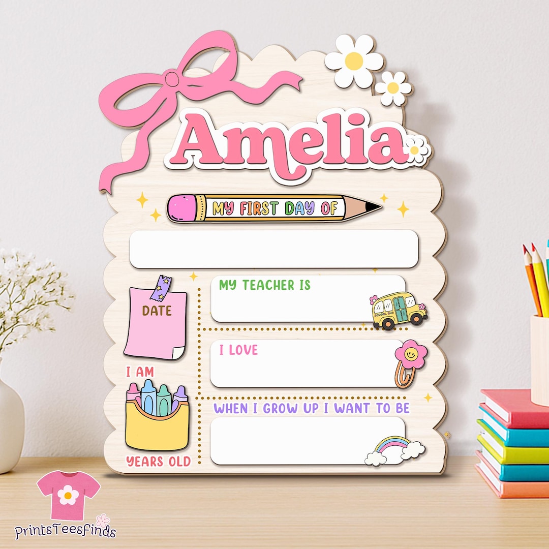 Personalized First Day School Sign, Back to School Sign, Kindergarten ...
