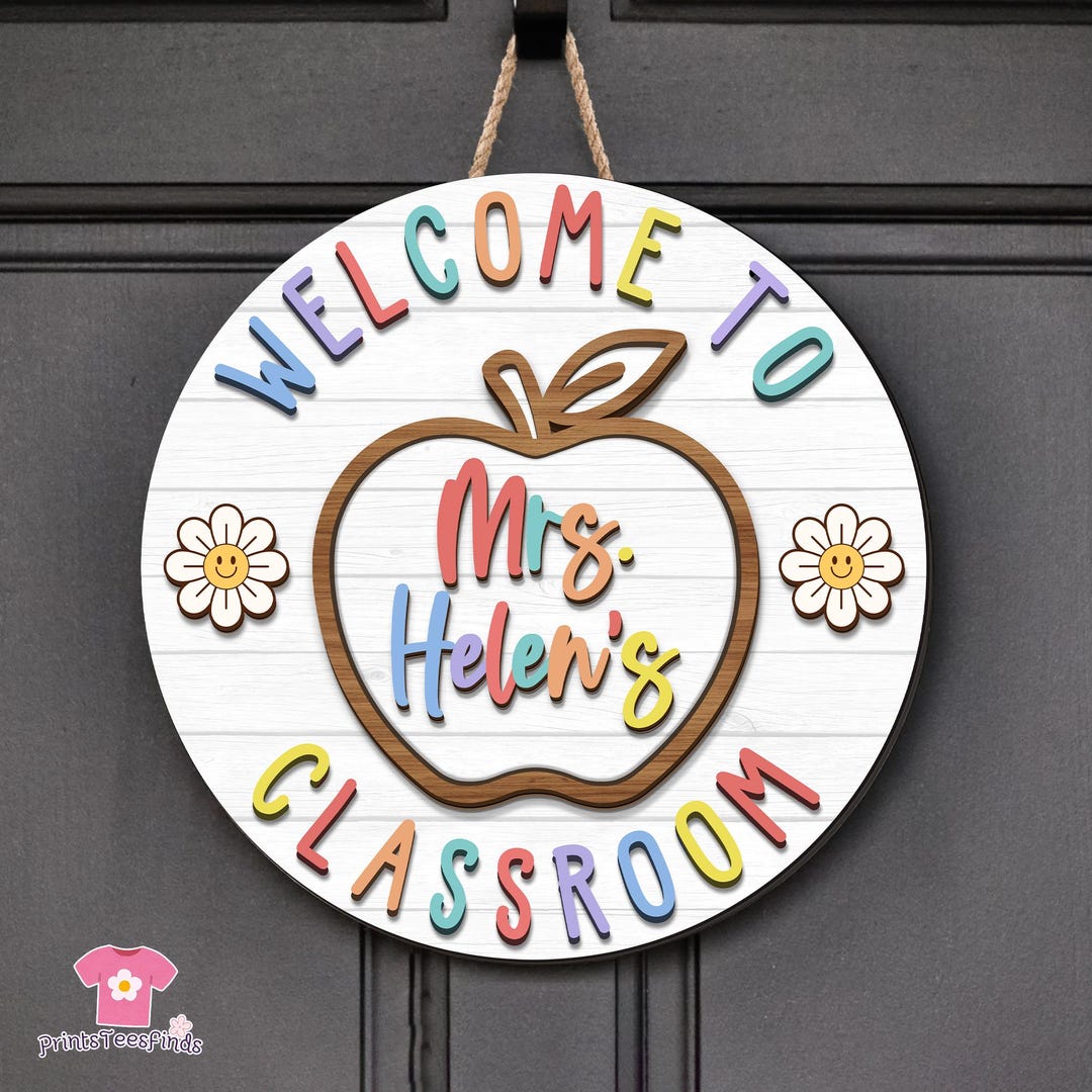 Custom Teacher Door Sign, Classroom Welcome Sign, Apple Teacher Door ...
