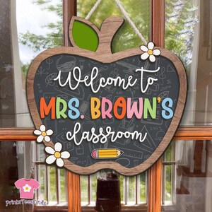 Personalized Teacher Door Sign, Teacher Apple Door Hanger, Classroom ...