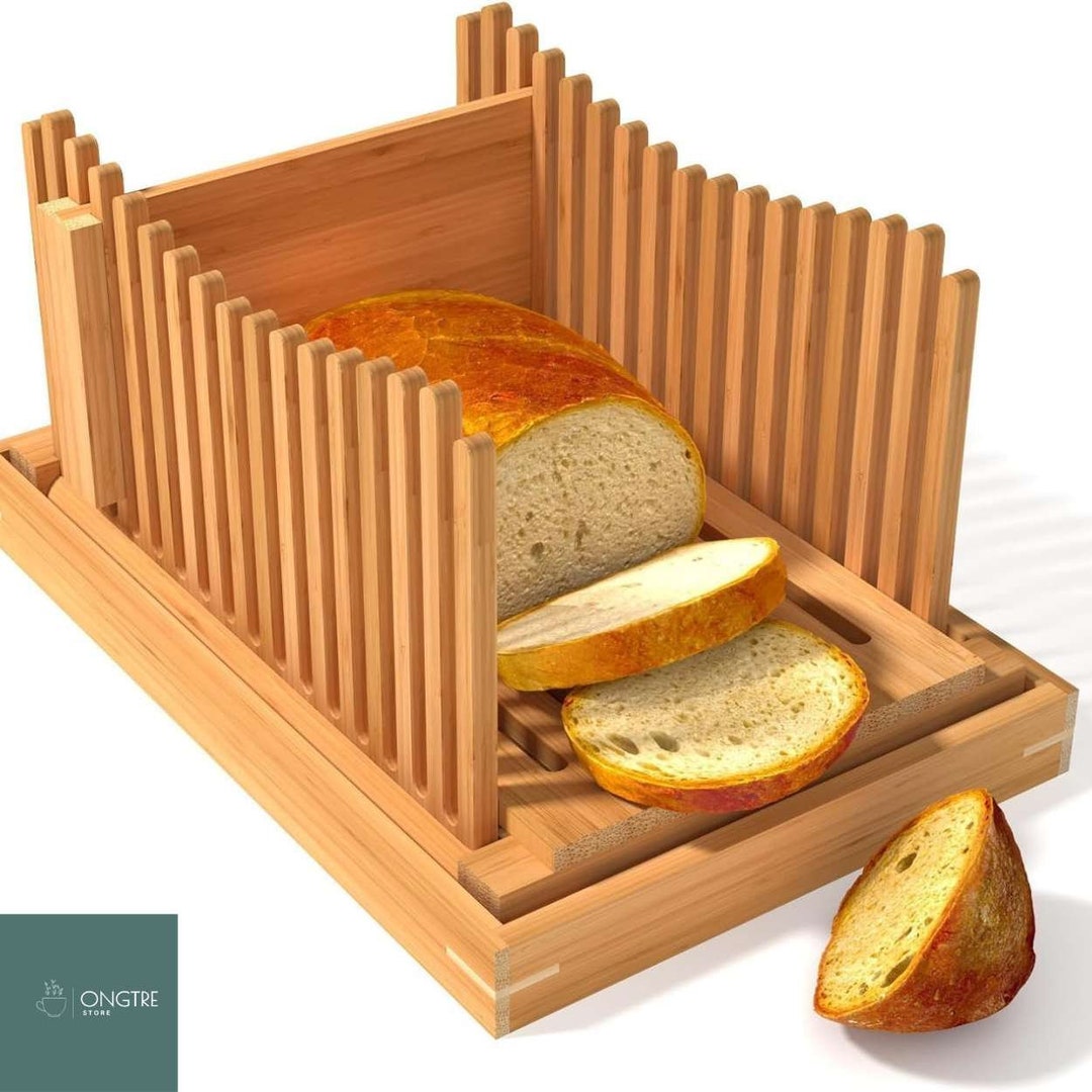 Bamboo Bread Slicer,foldable Compact Cutting Guide With Crumb Tray ...