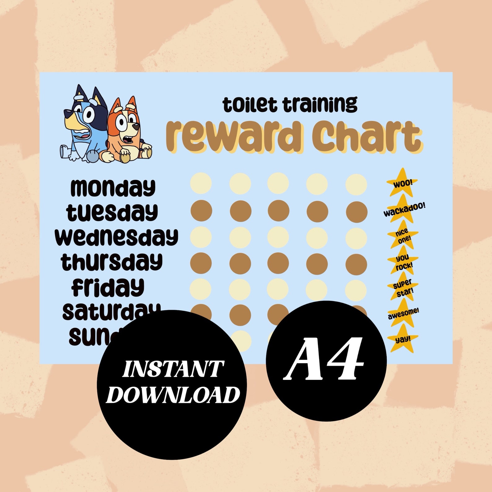 Toilet Training Reward Chart, Bluey Kids Toddler Potty Sticker Chart ...