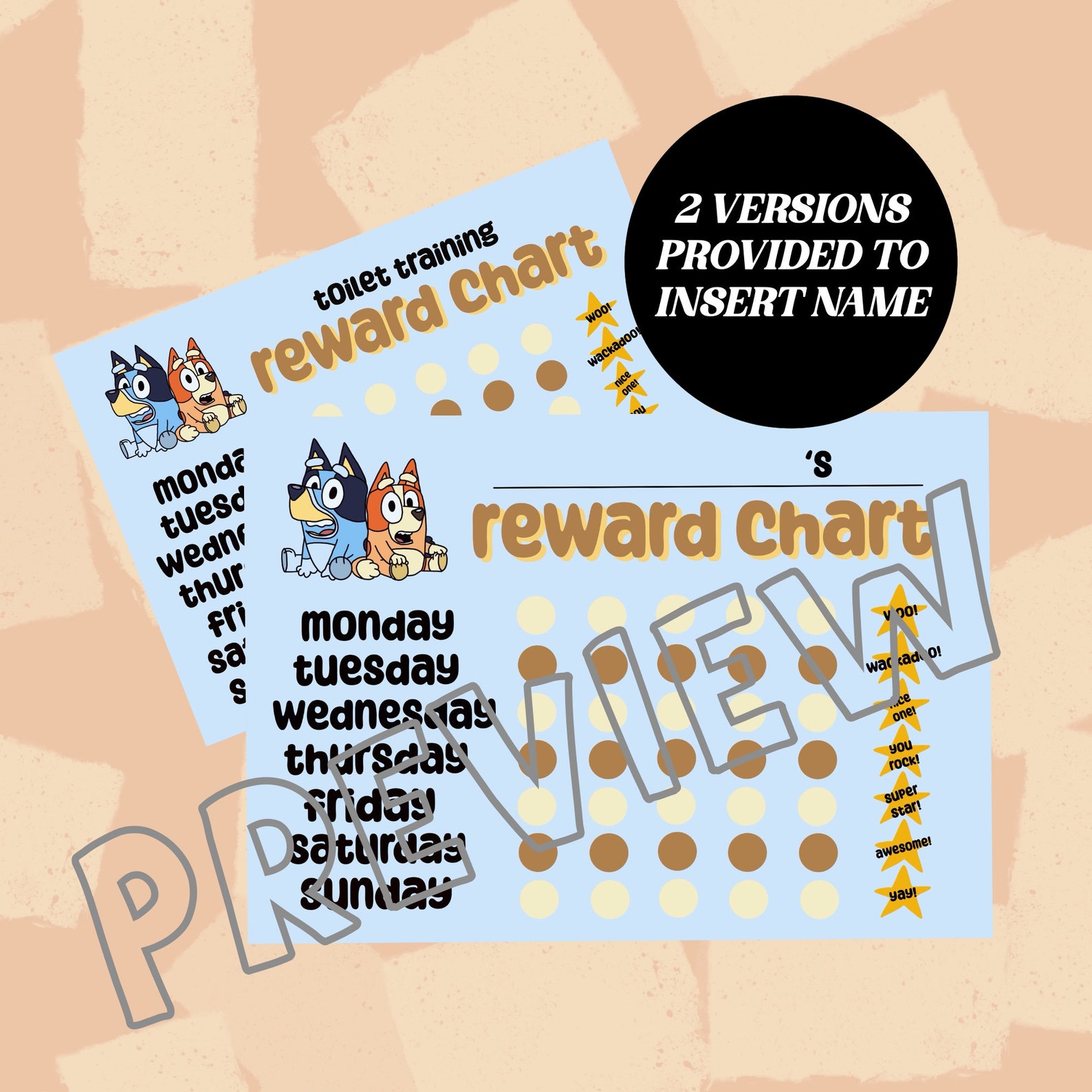 Toilet Training Reward Chart, Bluey Kids Toddler Potty Sticker Chart ...