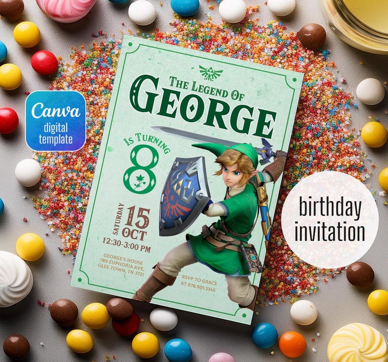 Video Gamer Invite, Legend of Zelda Birthday Invitation, Digital ...
