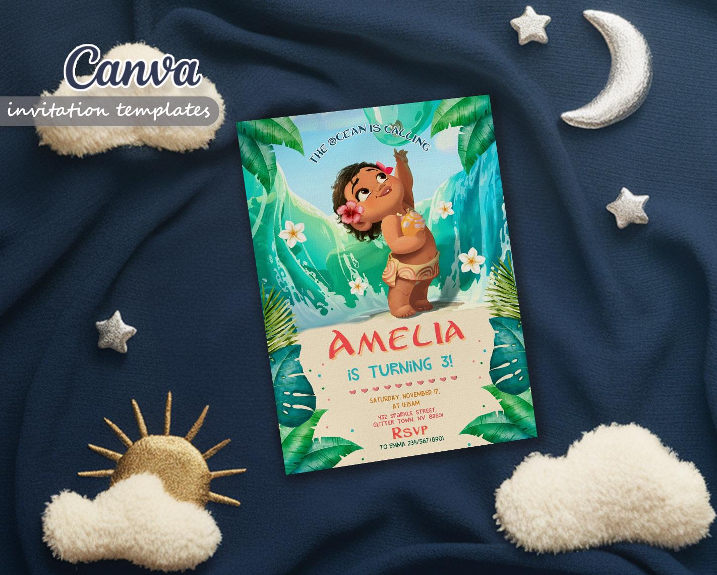 Moana Printable Invitation, Editable Invitation, Hawaii Birthday ...