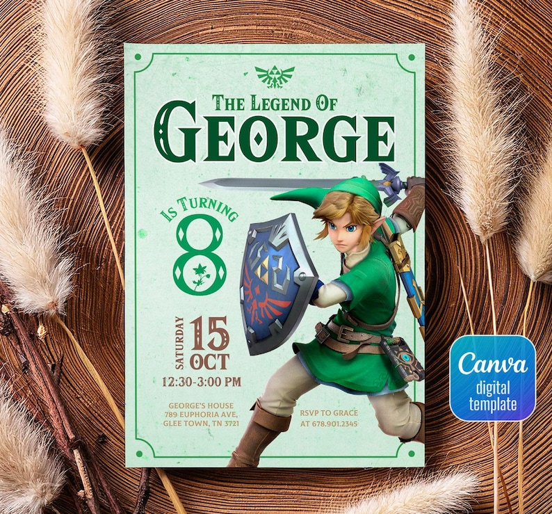Video Gamer Invite, Legend of Zelda Birthday Invitation, Digital ...