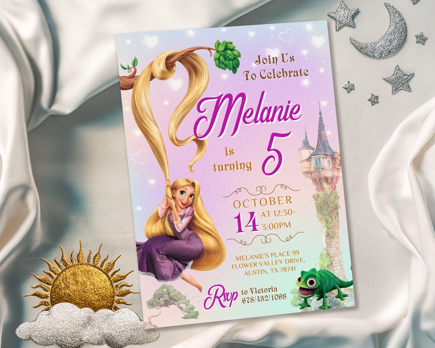 Princess Rapunzel Birthday Invitation, Girl Editable Invite Template ...