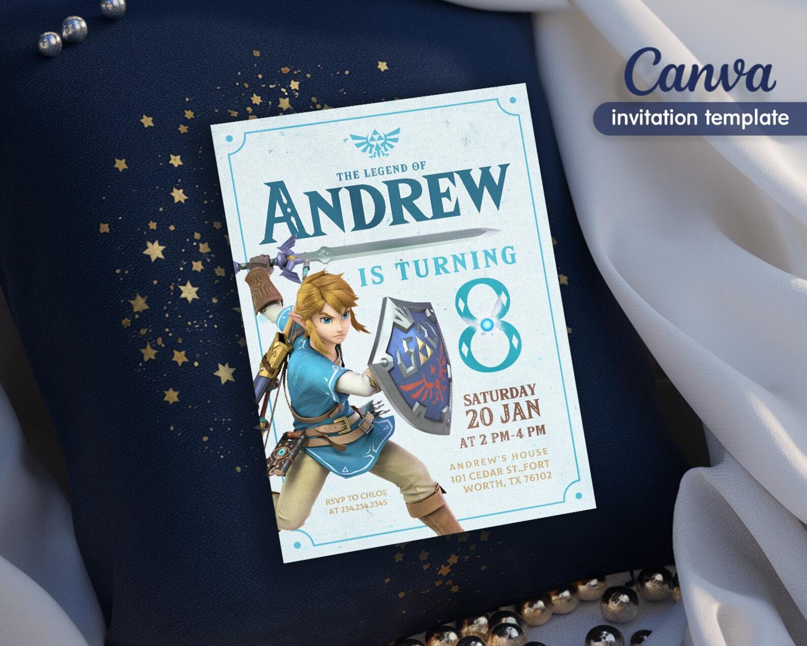 Video Gamer Invite, Legend of Zelda Birthday Invitation, Digital ...