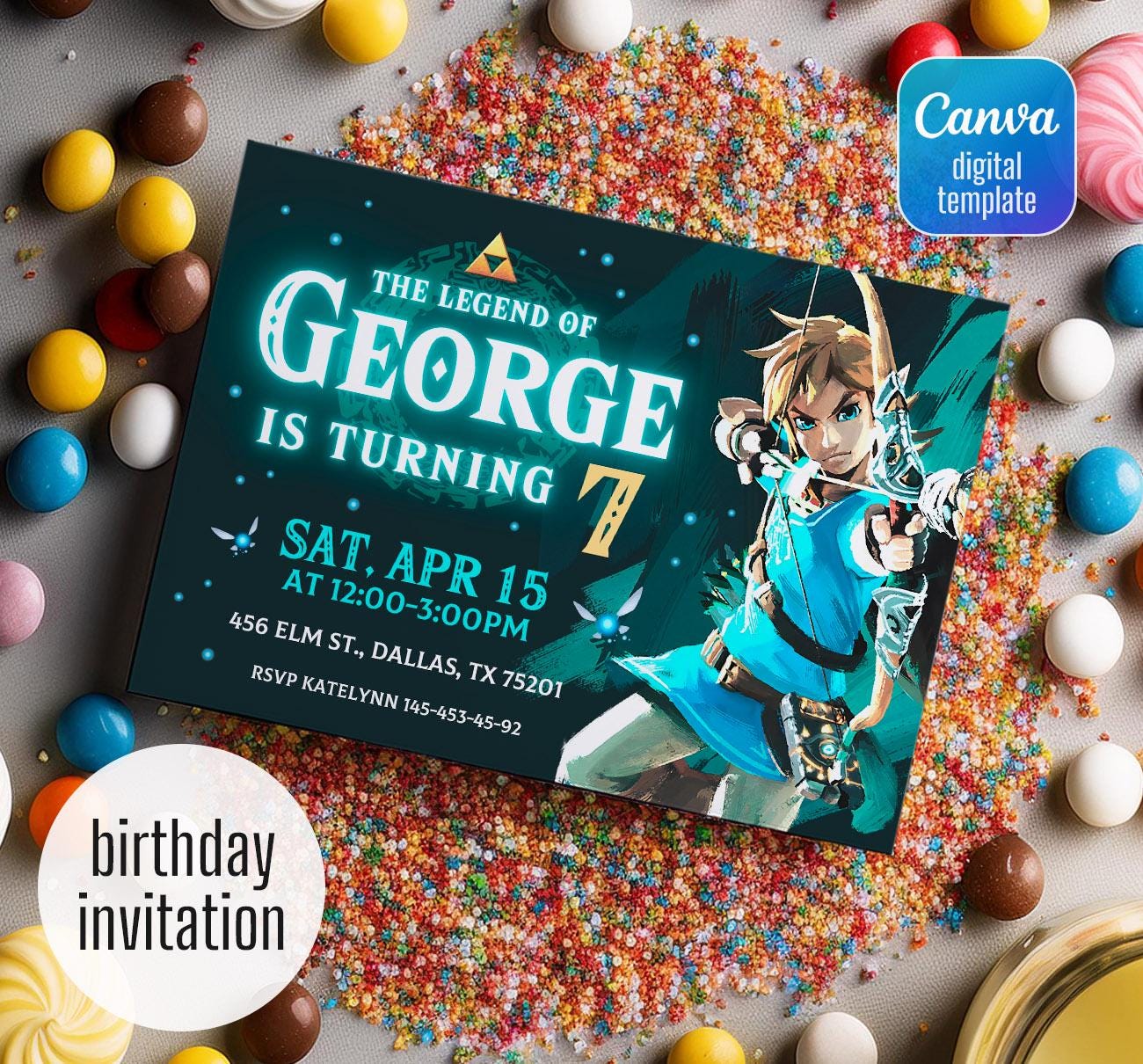 Video Gamer Invite, Legend of Zelda Birthday Invitation, Digital ...