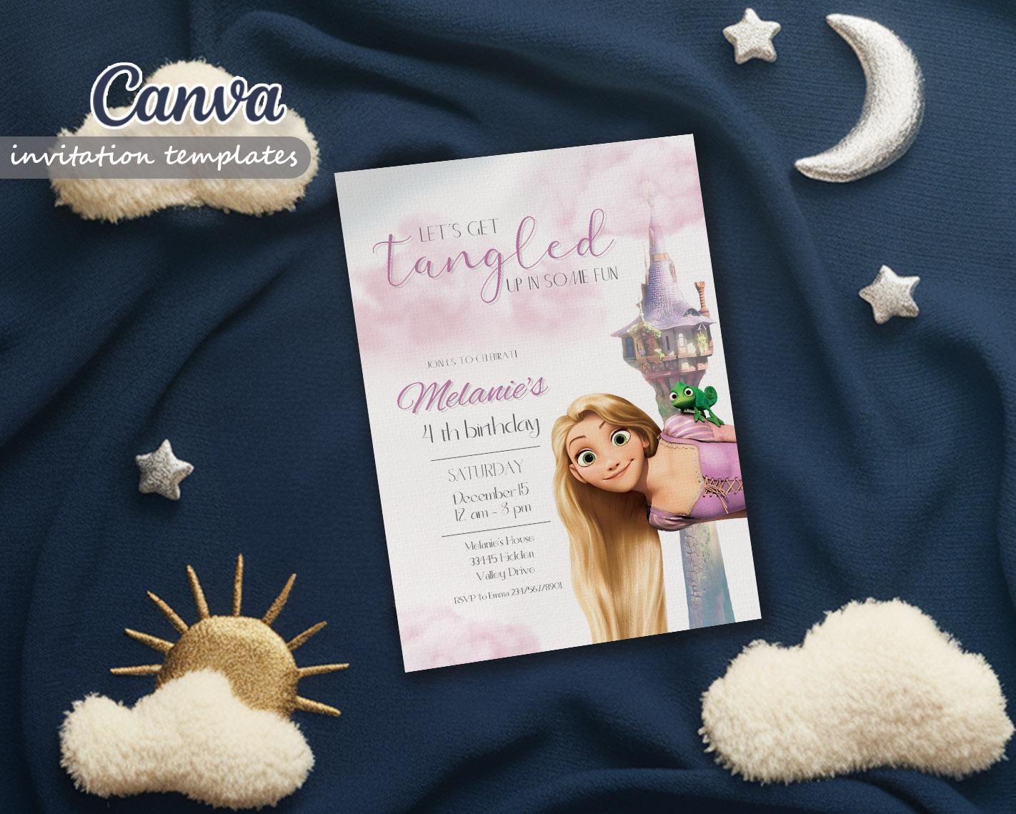 Princess Rapunzel Birthday Invitation, Girl Editable Invite Template ...