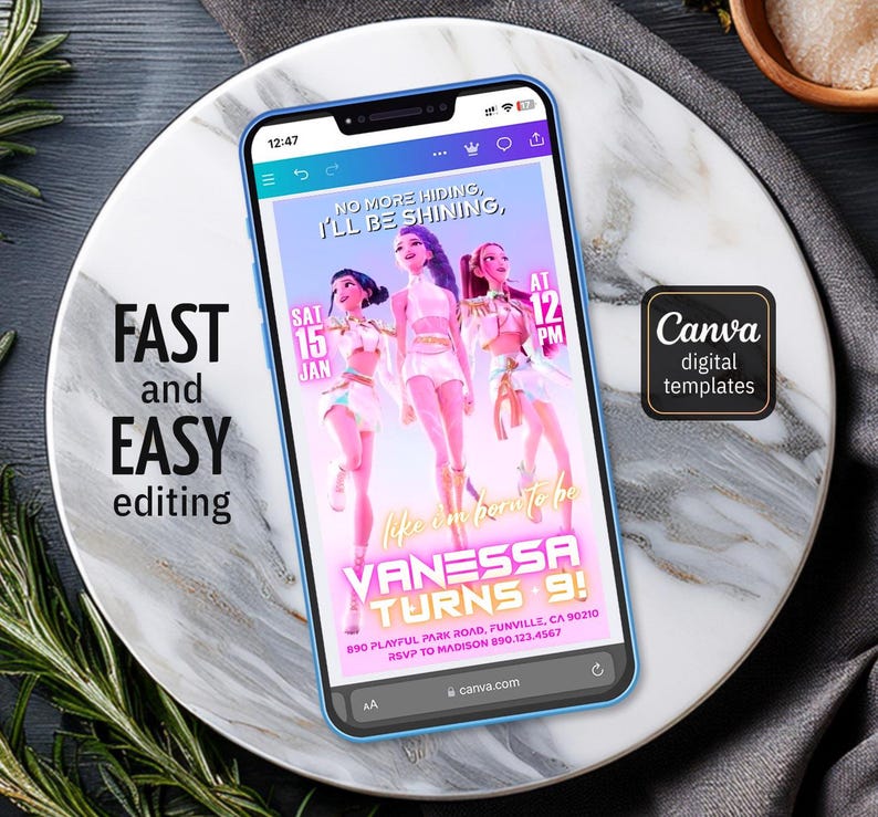 Kpop Demon Hunters Birthday Invitation, Editable K-pop Party Invite ...