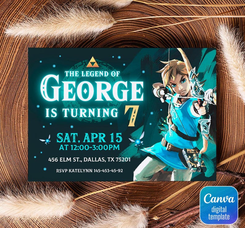 Video Gamer Invite, Legend of Zelda Birthday Invitation, Digital ...