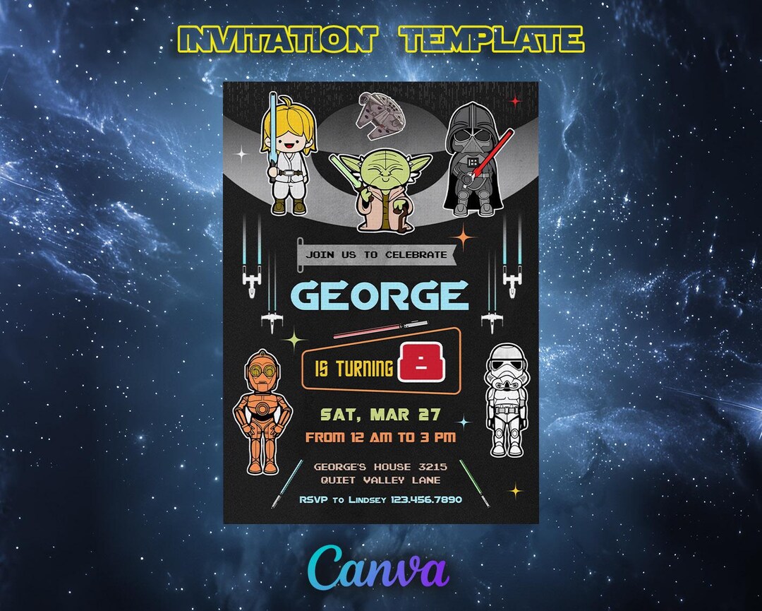 Printable Birthday Invitation, Star Invite, Wars Invitation, Darth ...