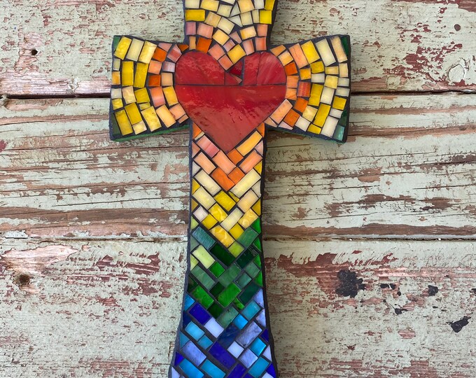 Mosaic Wall Cross Mixed Media Cross Stained Glass Cross - Etsy