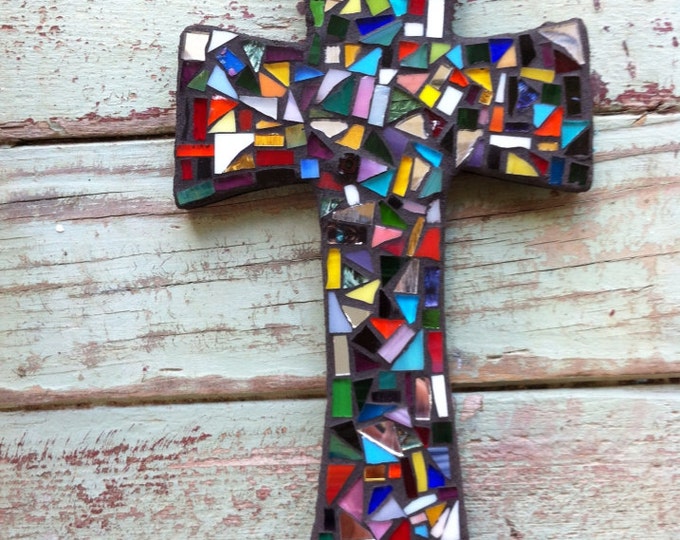 Mosaic Wall Cross Mixed Media Cross Stained Glass Cross - Etsy