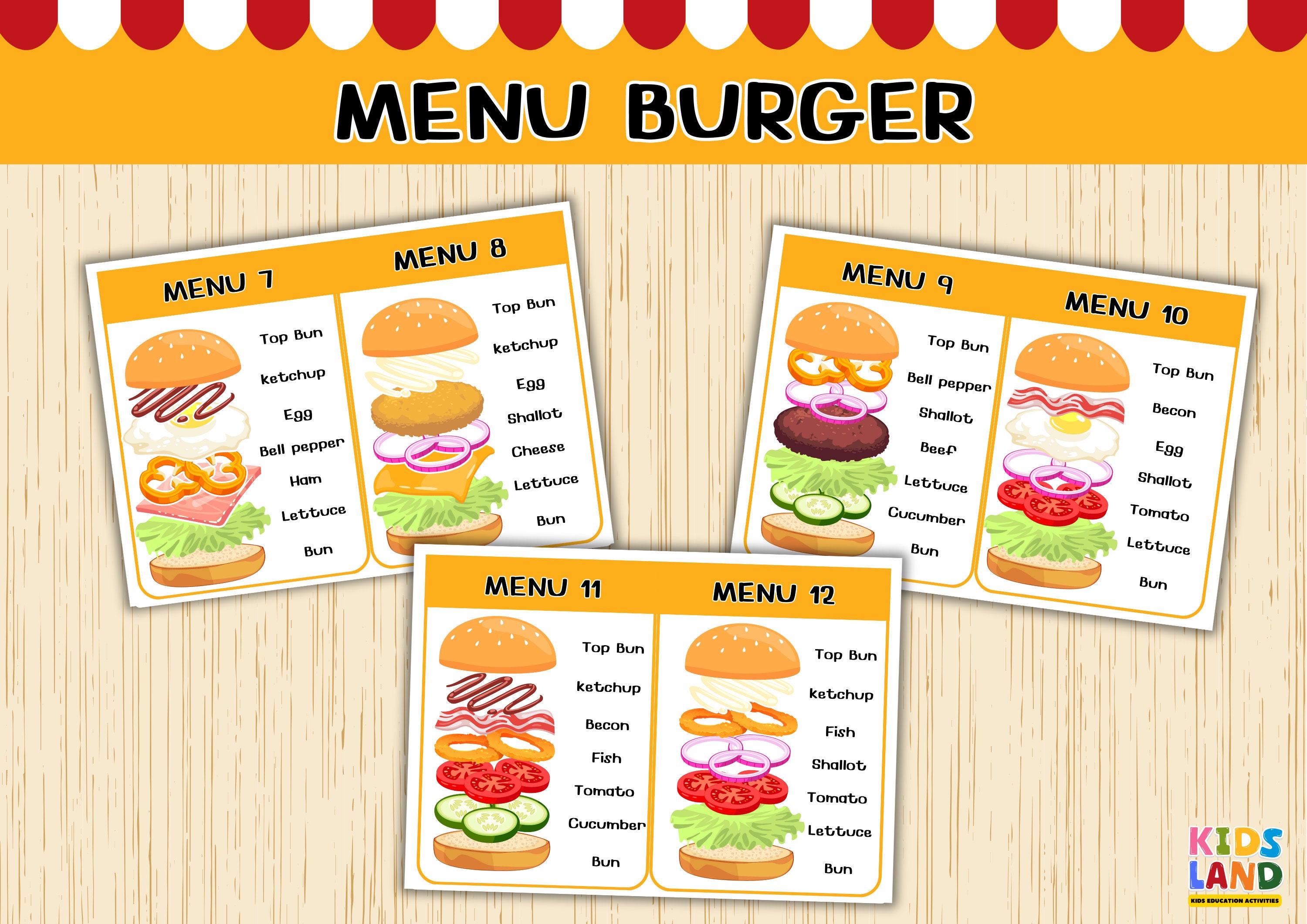 Build a Burger Game, Burger Pretend Play,preschool , Learning Activity ...