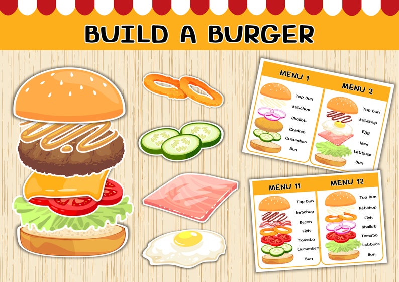 Build a Burger Game, Burger Pretend Play,preschool , Learning Activity ...
