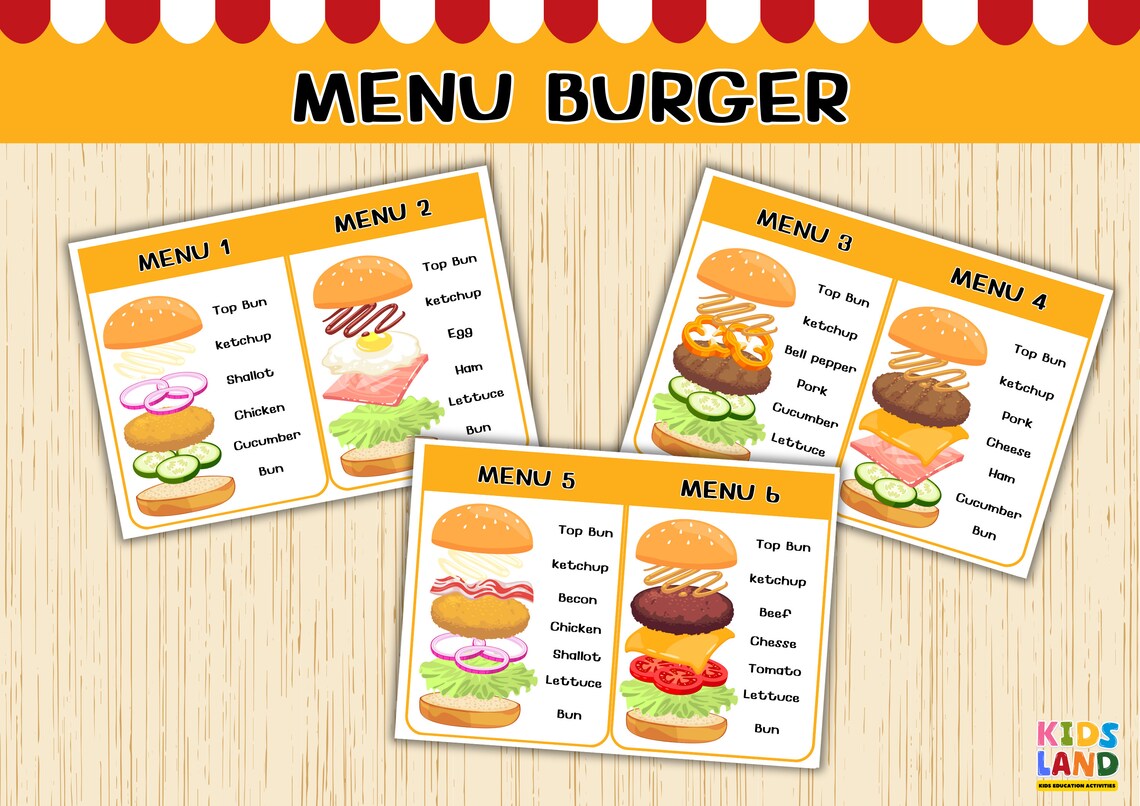 Build a Burger Game, Burger Pretend Play,preschool , Learning Activity ...