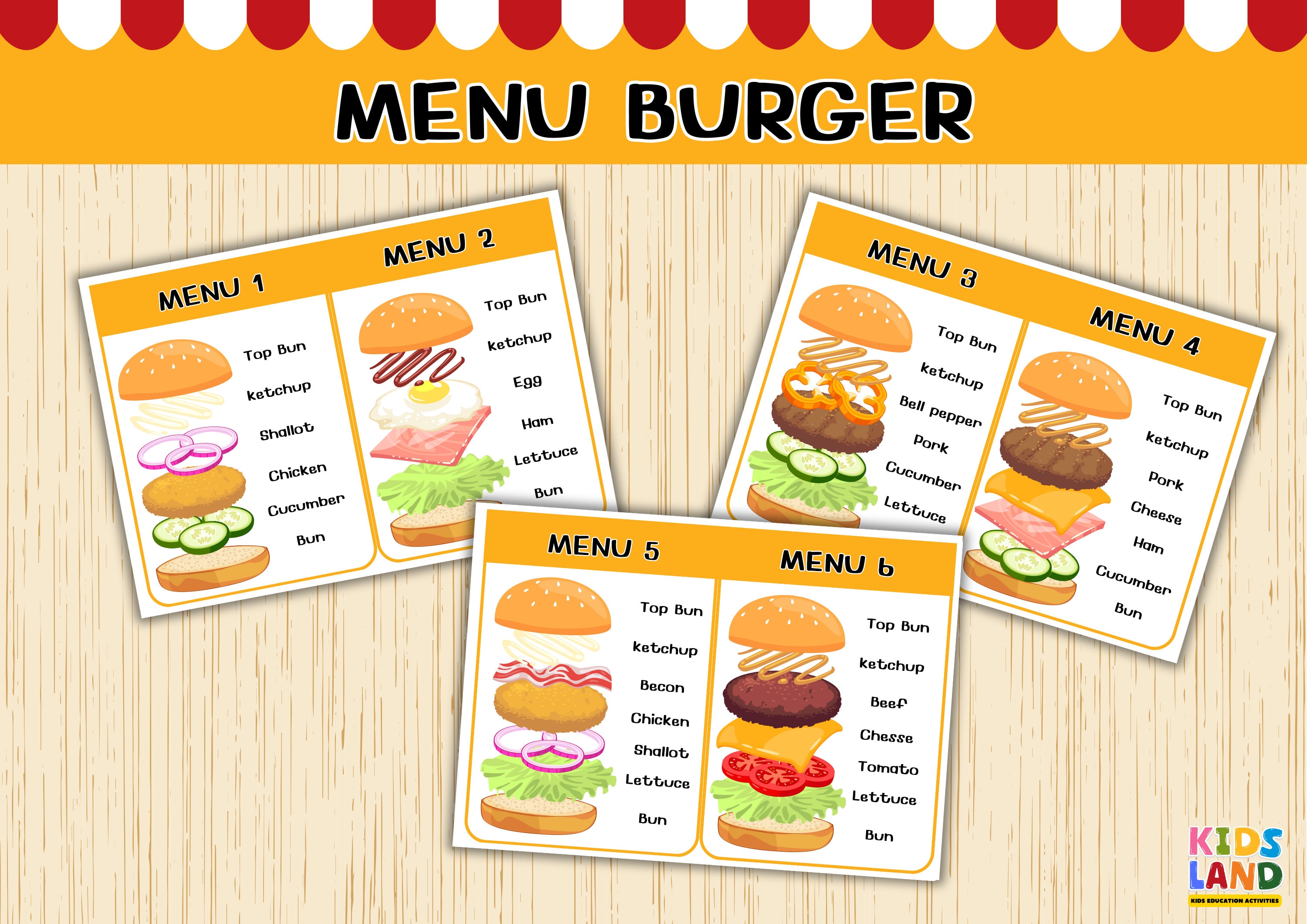 Build a Burger Game, Burger Pretend Play,preschool , Learning Activity ...