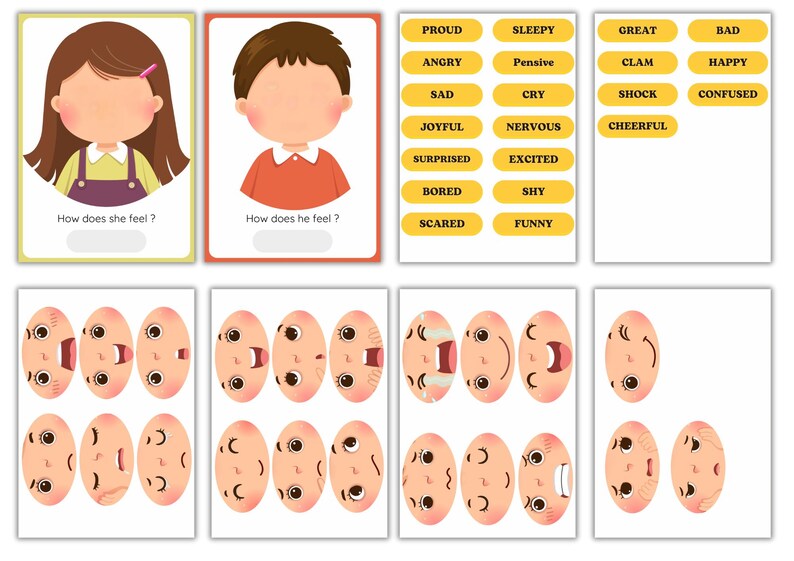 Emotions Activity Printable: Feelings Matching Game for Kids (PDF) - Etsy