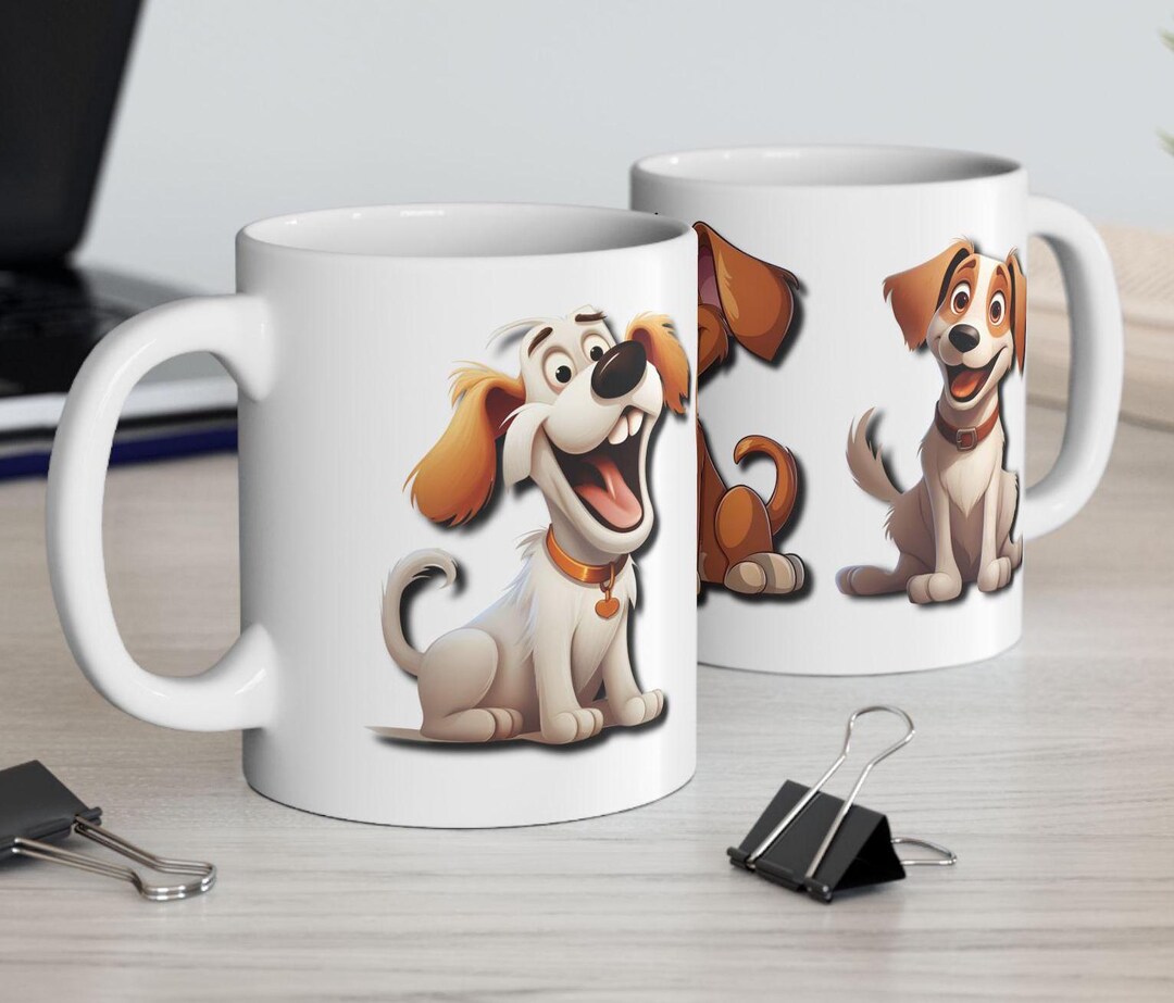 THREE Cute CARTOON DOGS, Ceramic Coffee Mug, Perfect Gift for Dog ...