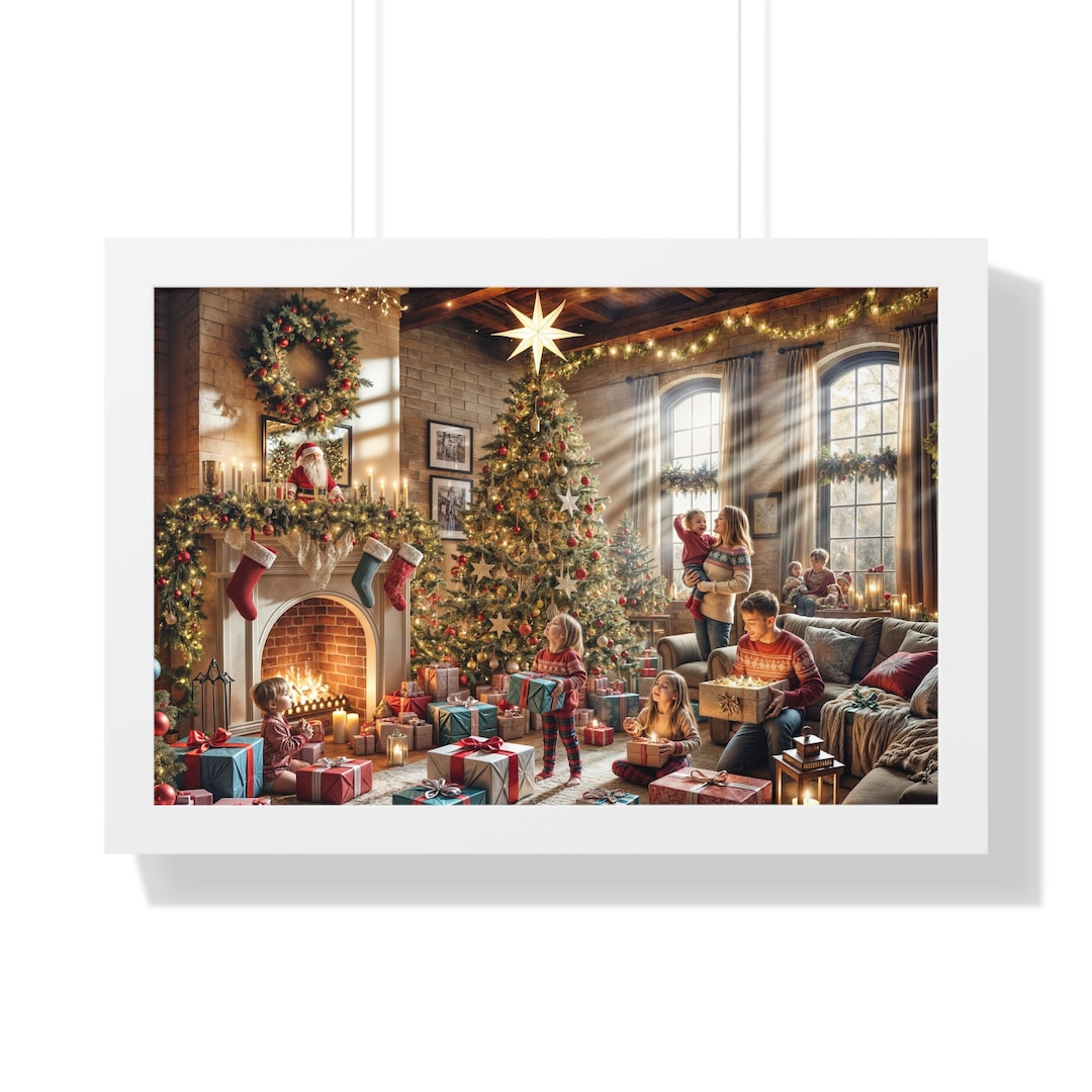 Heartwarming Christmas Morning Scene Framed Poster, Holiday Wall Art ...