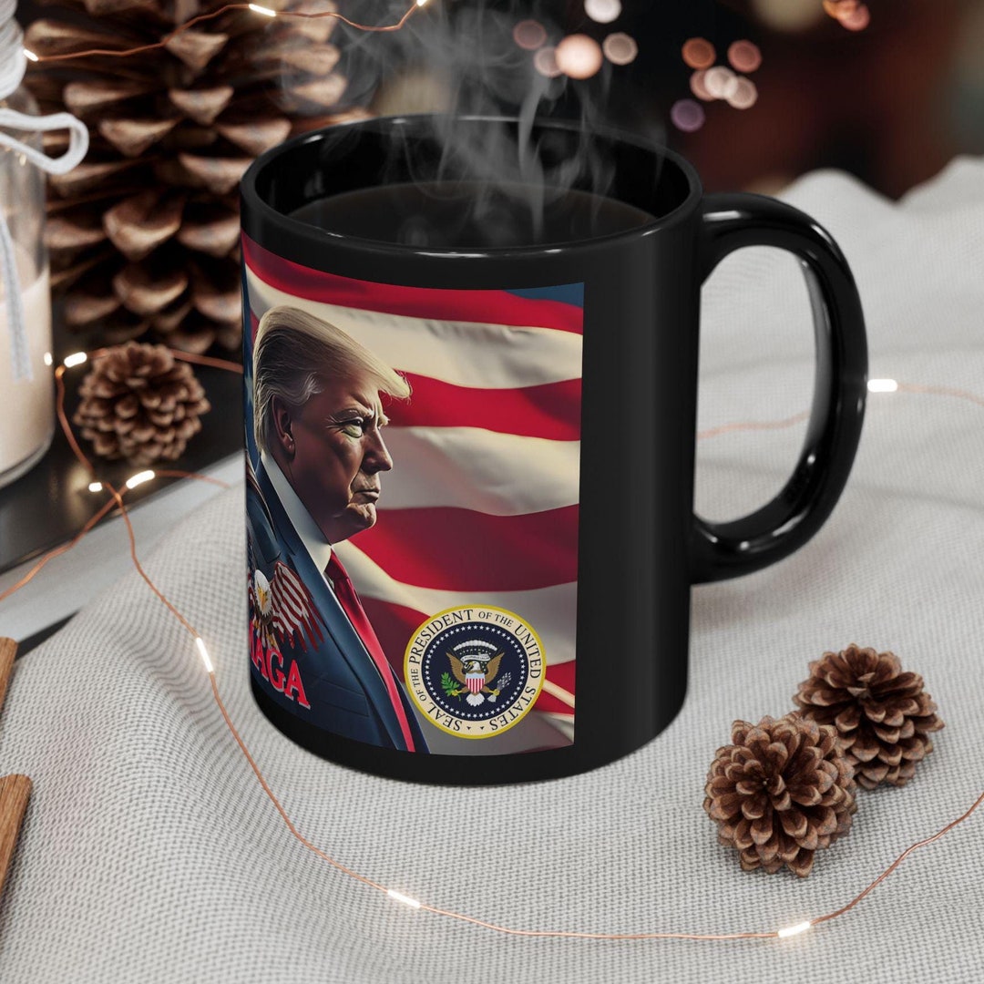 Donald TRUMP, Elon MUSK MAGA Portrait Black Mug 11oz, 15oz Unique Gift ...