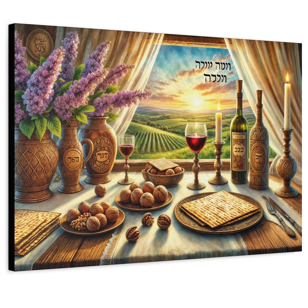 Religious Art Canvas, Passover Seder Meal Decor, Matte Stretched Wall ...