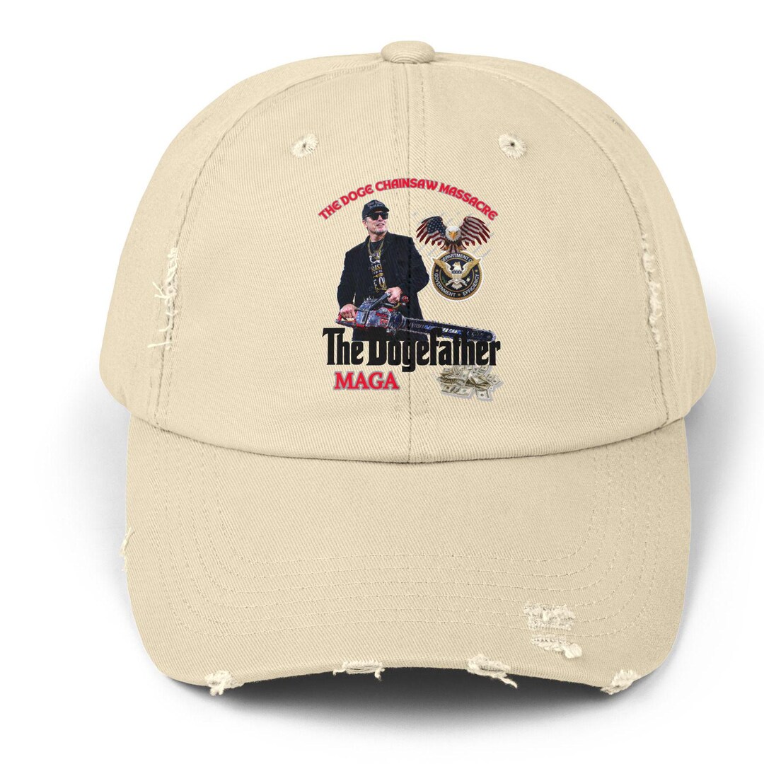 Distressed Cap | the Dogefather Elon Musk | DOGE CHAINSAW MASSACRE, 8 ...