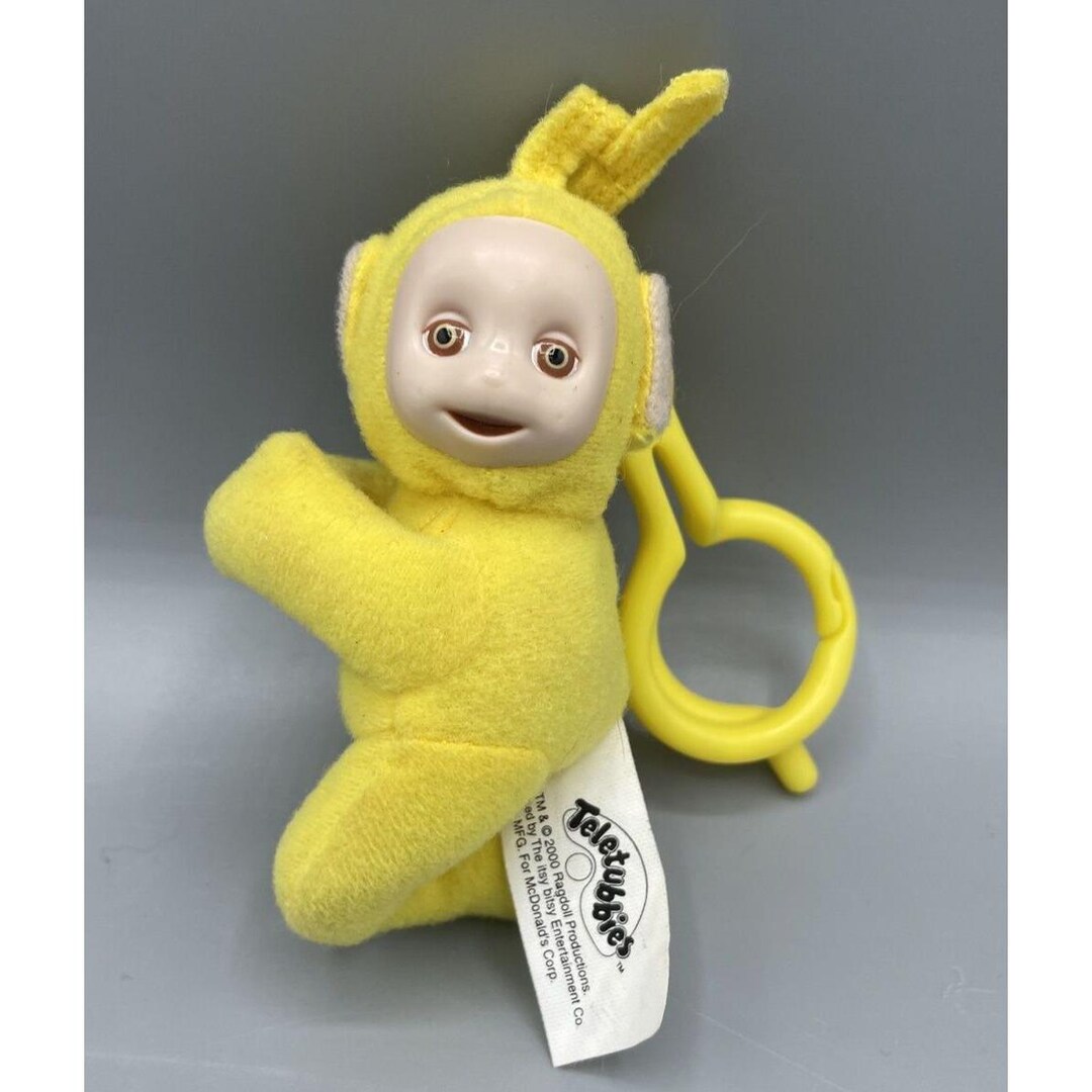 Vtg 2000 Teletubbies Clip on Backpack Keychain Laa Laa Yellow Plush Toy ...