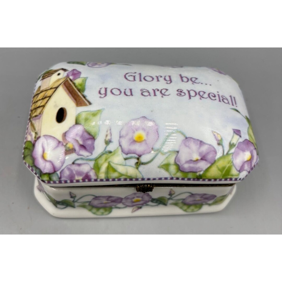 Vtg Imperial Porcelain Trinket Box Hinged Lid Glory Be You Are Special ...
