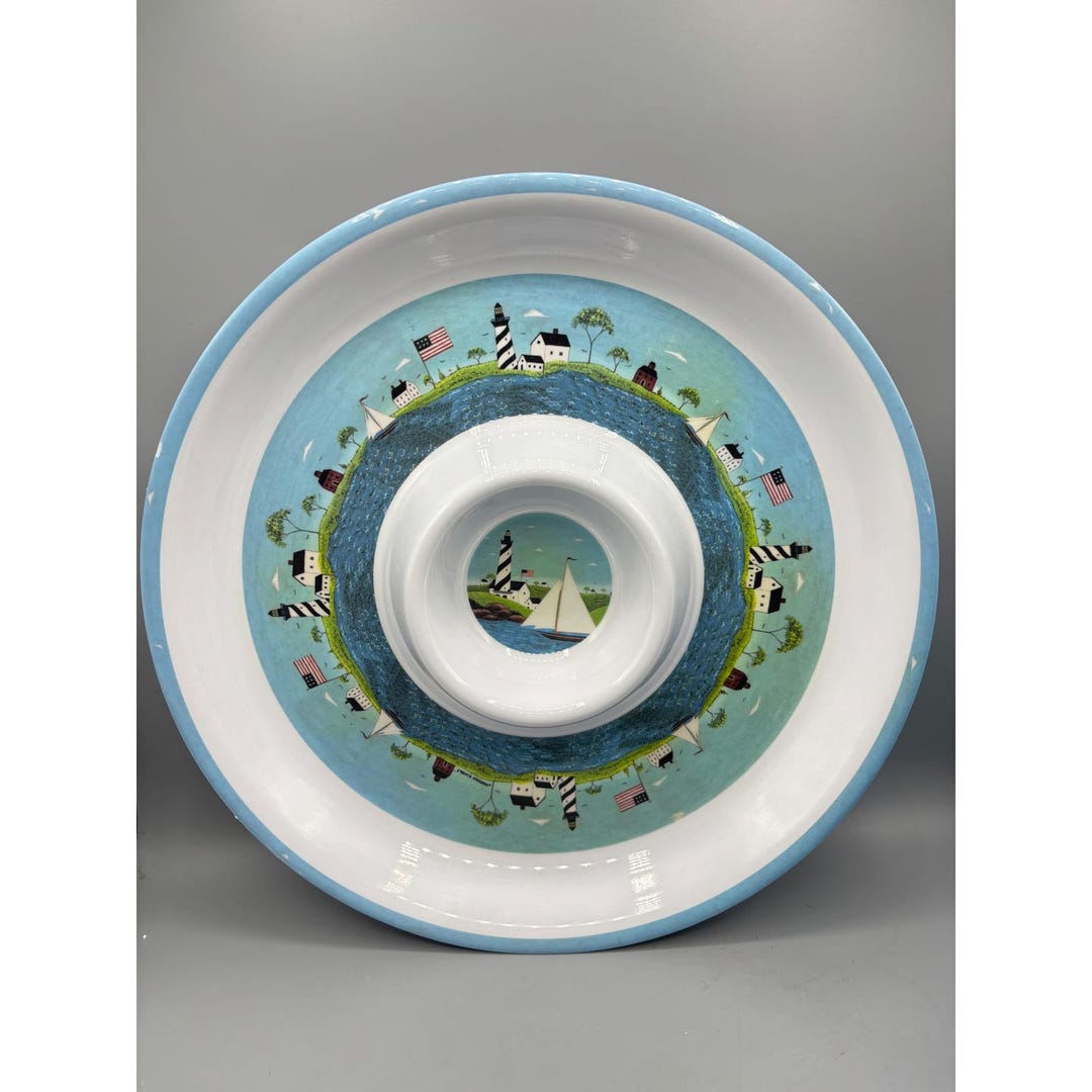 Warren Kimble Coastal Lighthouse Melamine Chip Dip Platter Serving Dish ...