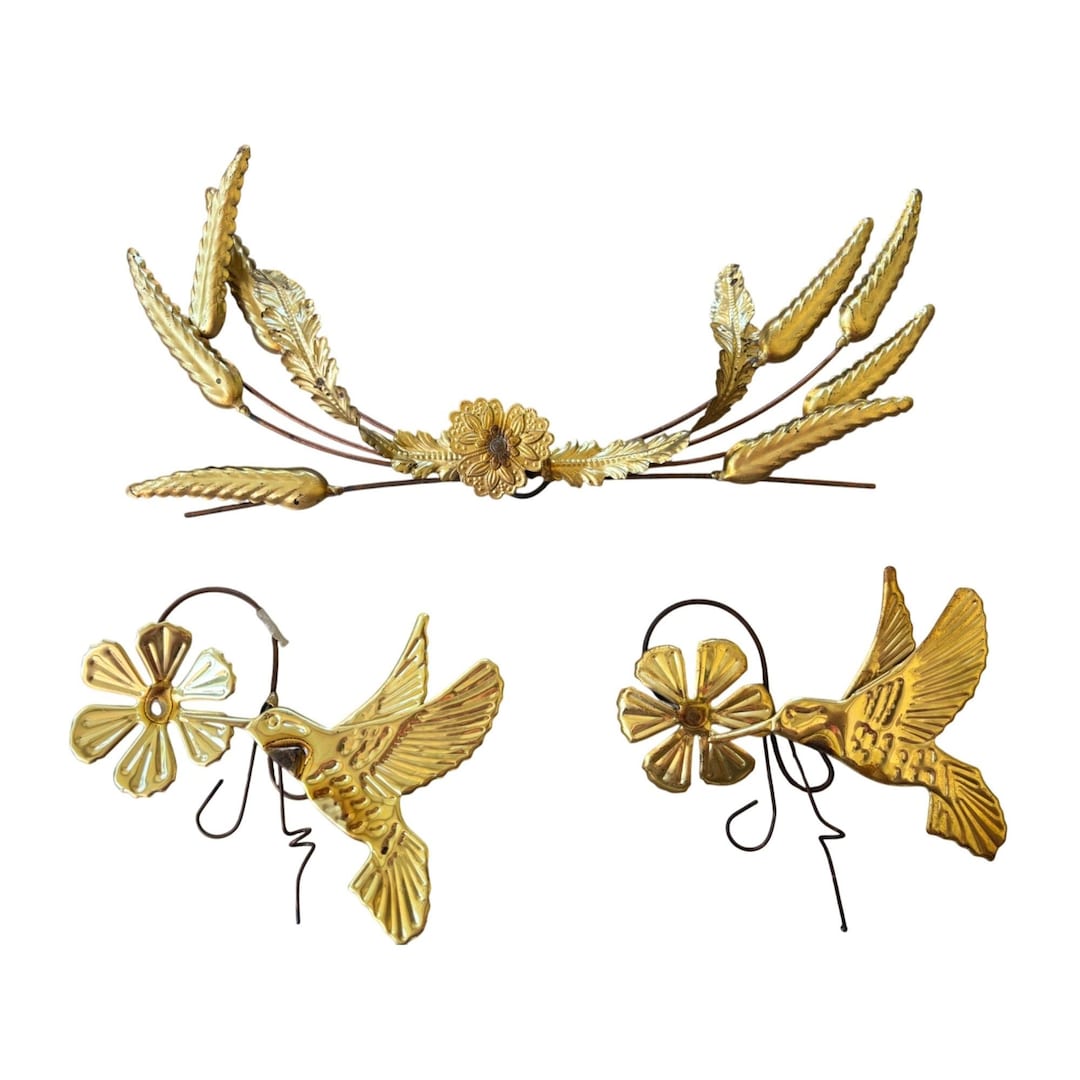 Vtg 80s 3 Pc Brass Wall Hanging Hummingbird Flowers Wheat Swag - Etsy
