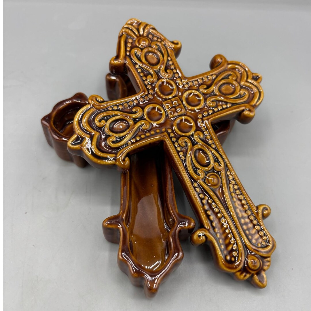 Vtg Ceramic Wall Cross Trinket Box Religious Home Decor Christian Art ...
