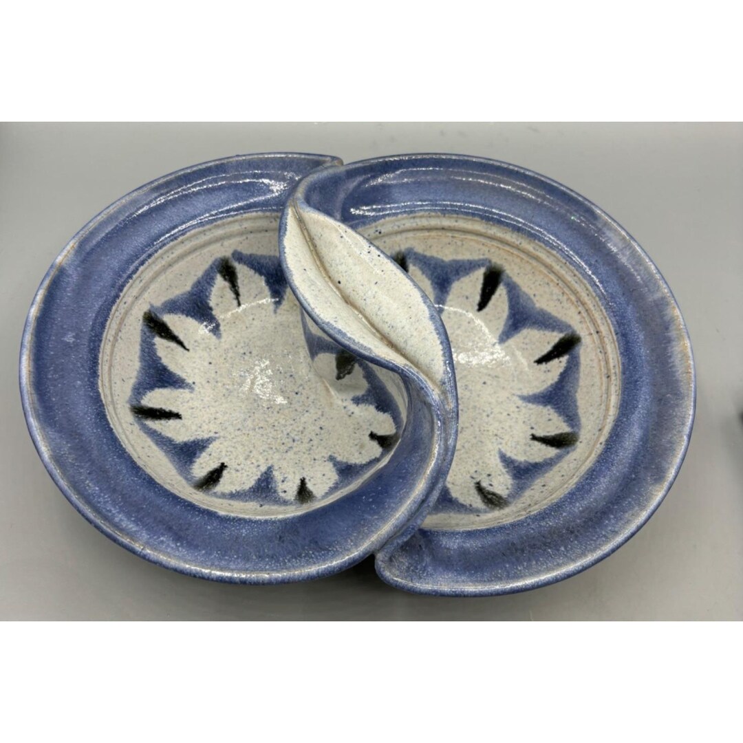 Vtg Handcrafted Ceramic Yin Yang Divided Serving Bowl Chip & Dip - Etsy