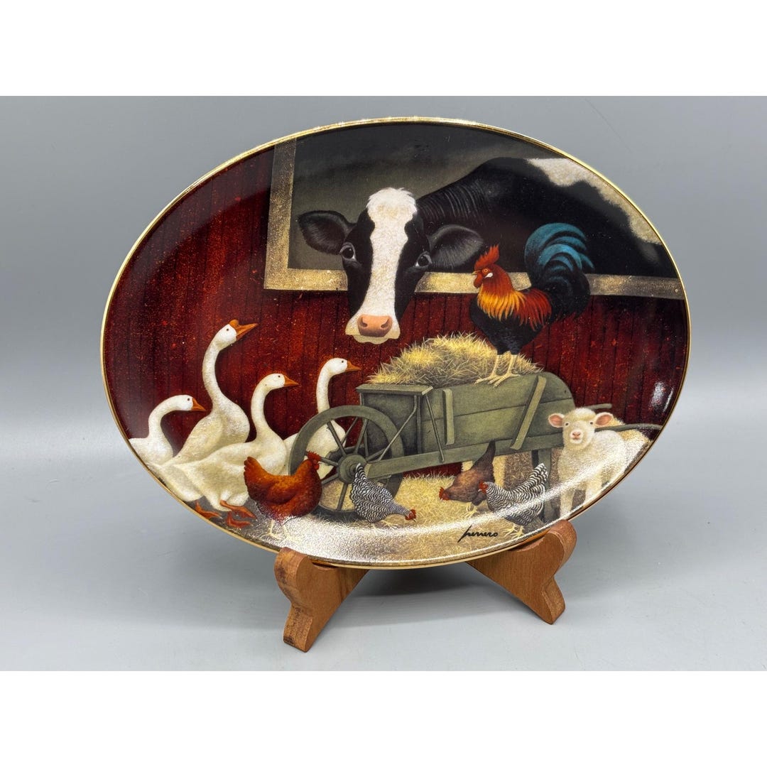 Franklin Mint Barnyard Gathering Plate Franco Fine Porcelain Decor Oval ...