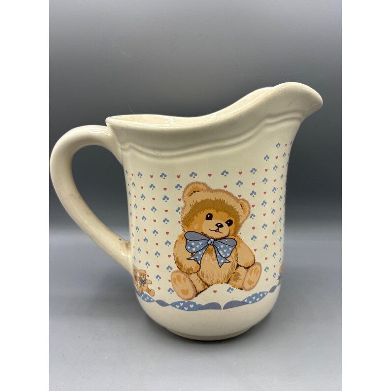 Vtg 80s Teddy Bear Hearts Ceramic Pitcher Country Decor - Etsy