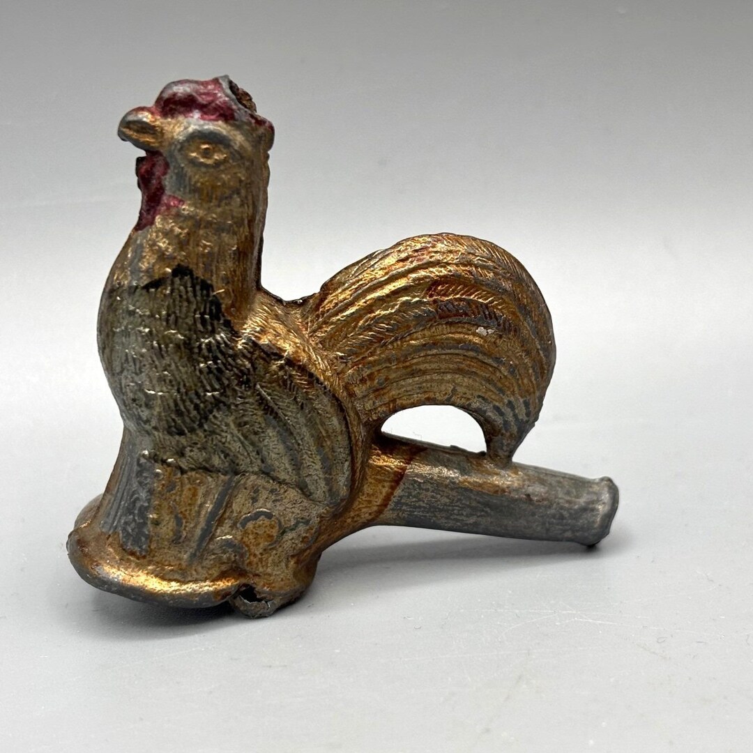 Vintage Metal Rooster Chicken Whistle Figurine Gold Red Accent - Etsy