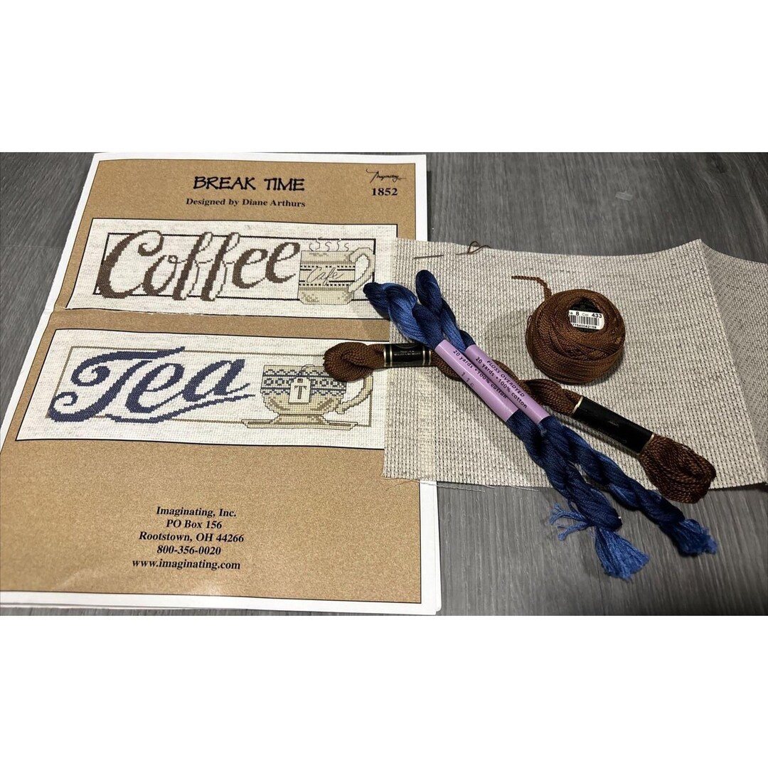 Break Time Coffee Tea Cross Stitch Pattern Fabric Thread Kit - Etsy