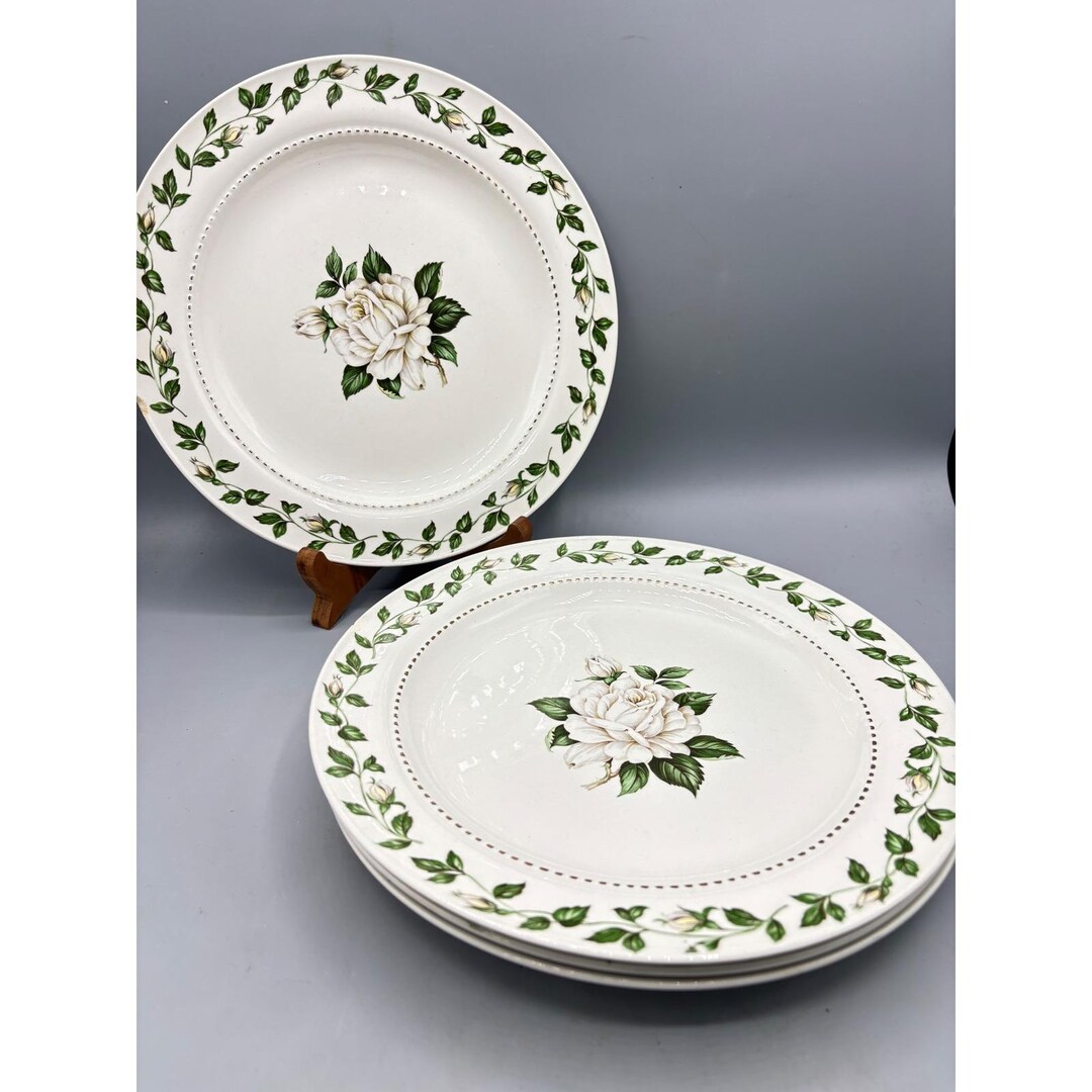 Hall China Cameo Rose Dinnerware Plates Set of 4 White Floral Vintage ...