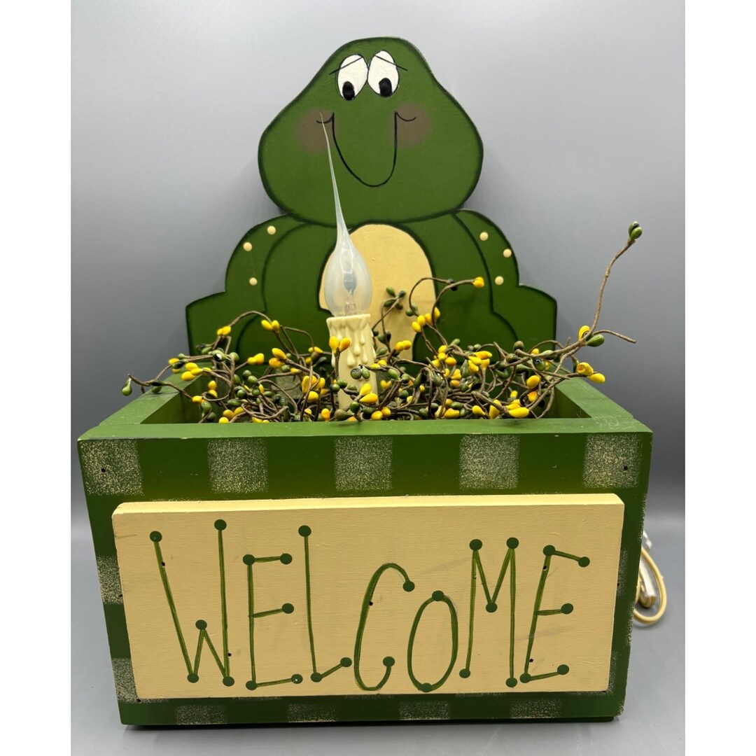 Handmade Wood Frog Welcome Sign Flickering Candle Light Home Decor - Etsy